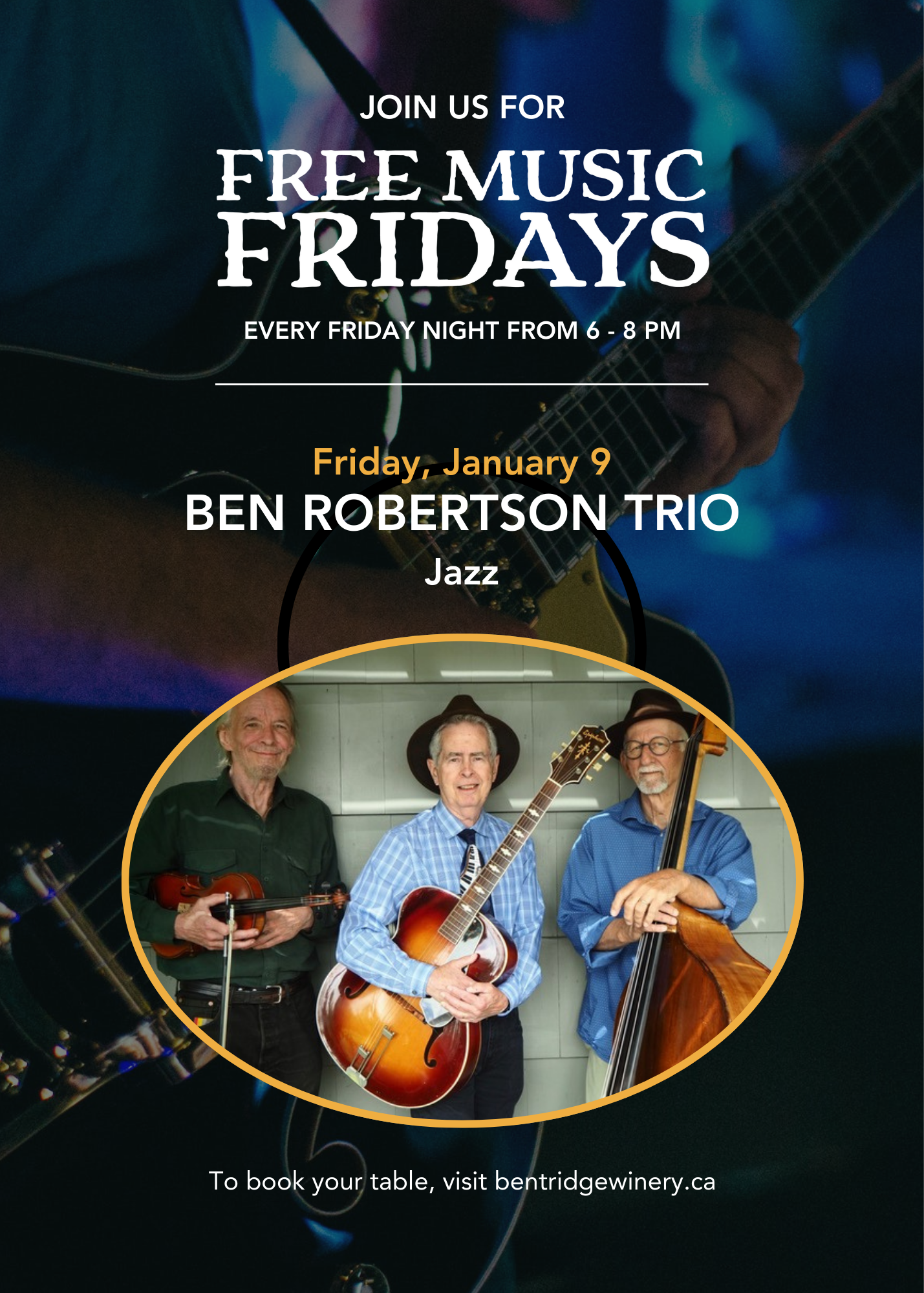 Ben Robertson Trio at Bent Ridge Winery, Windsor (January 9, 2026 6pm)