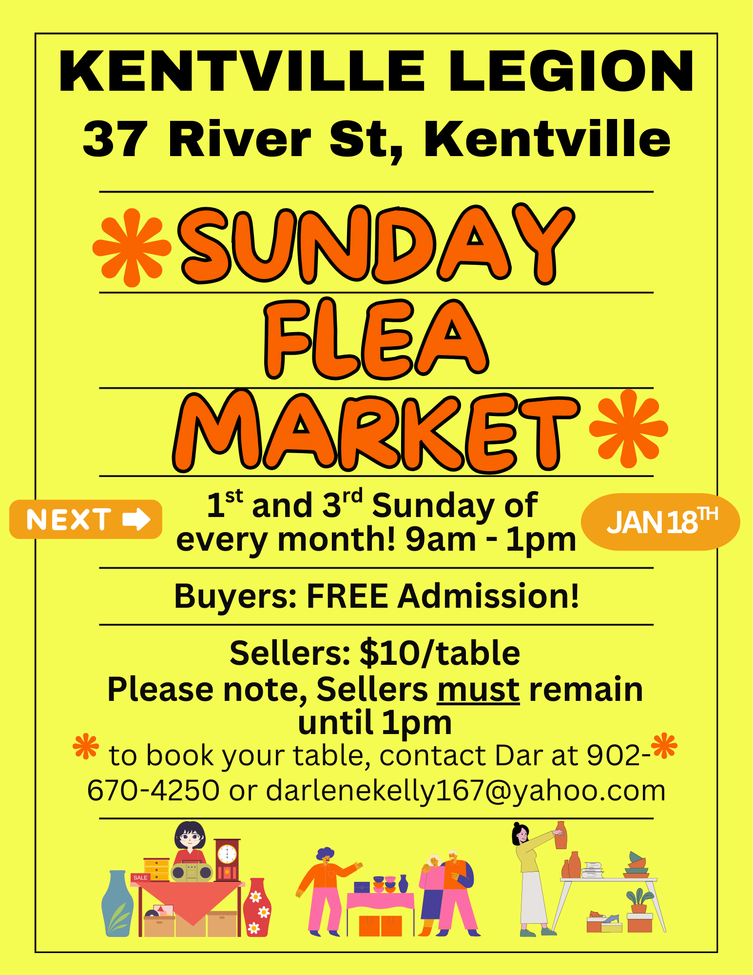 Flea Market at Royal Canadian Legion, Kentville (January 18, 2026 9am)