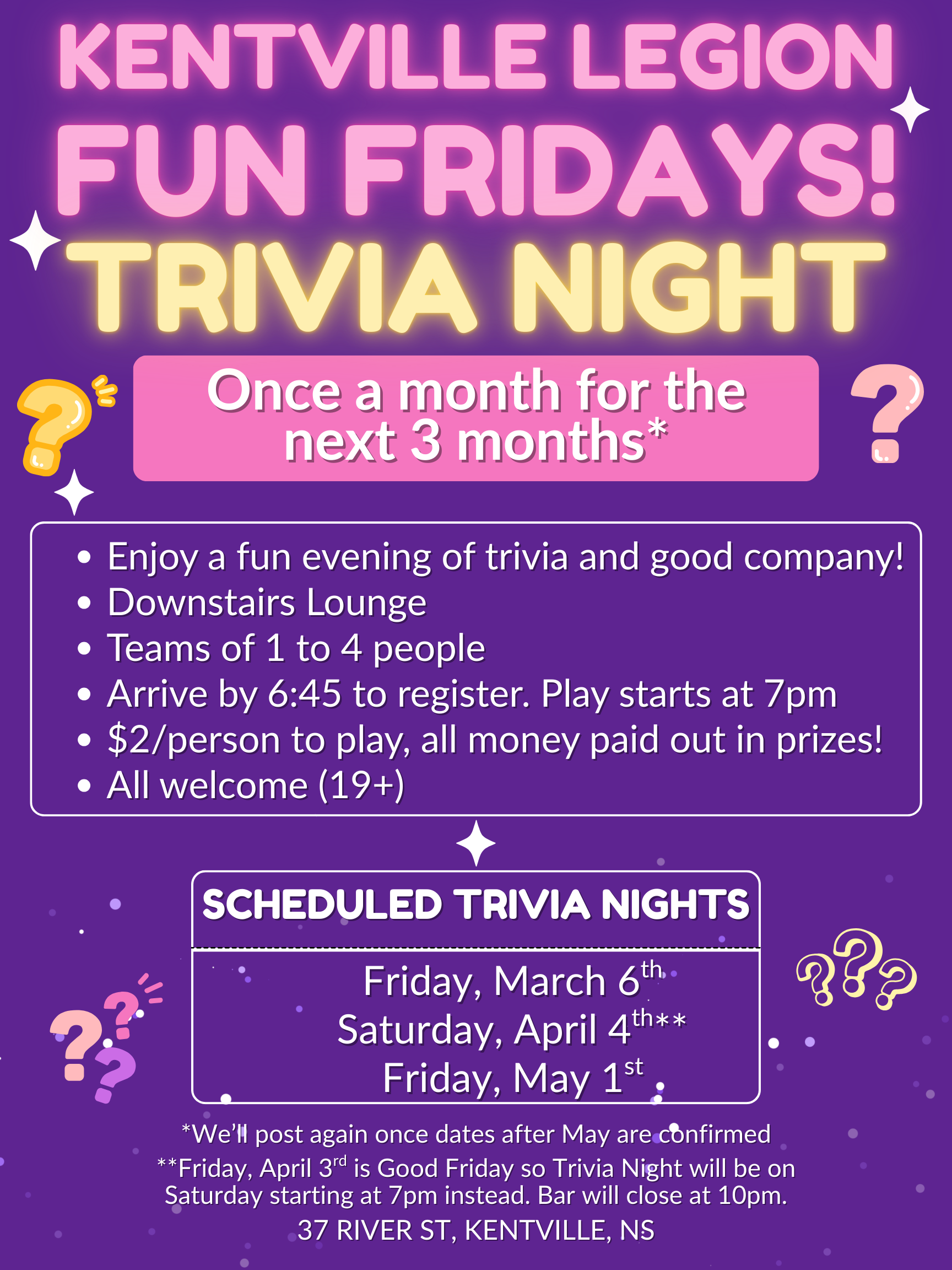 Fun Friday Nights - Trivia Night at Royal Canadian Legion, Kentville ...