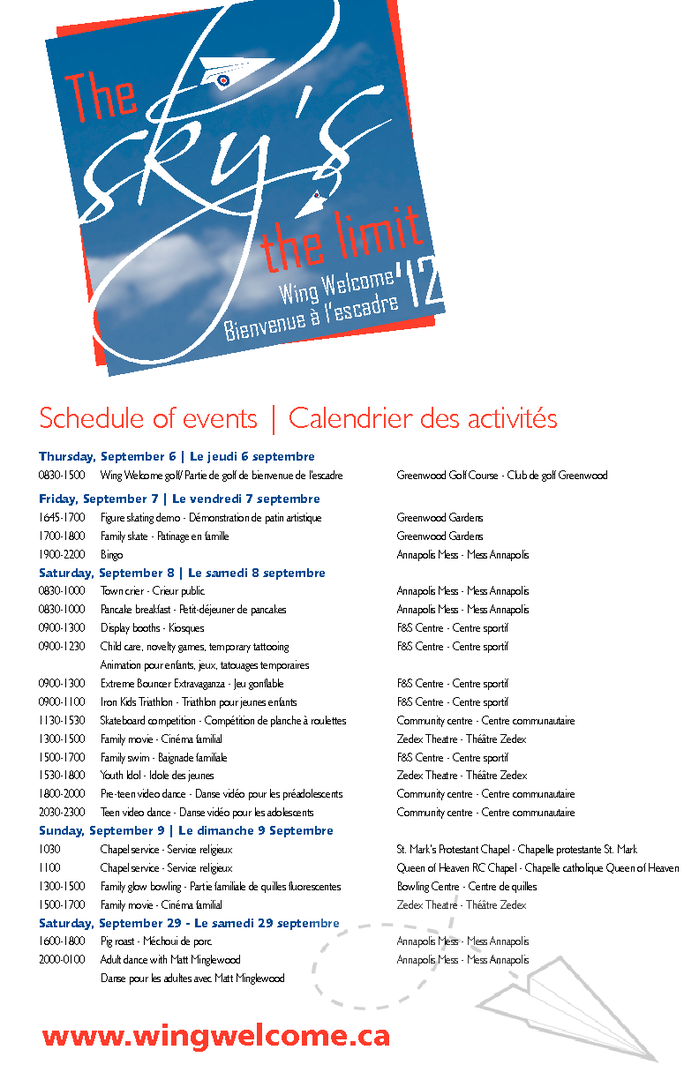 Wing Welcome at 14 Wing Greenwood, Greenwood (September 8, 2012 9am)