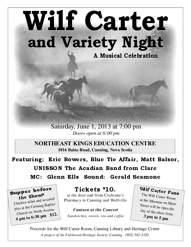 Wilf Carter and Variety Night at Northeast Kings Education Centre ...