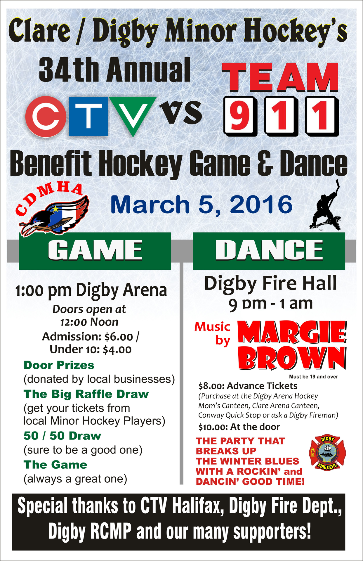 CTV vs 911 Benefit Hockey Game at Arena, Digby (March 5, 2016 1pm)
