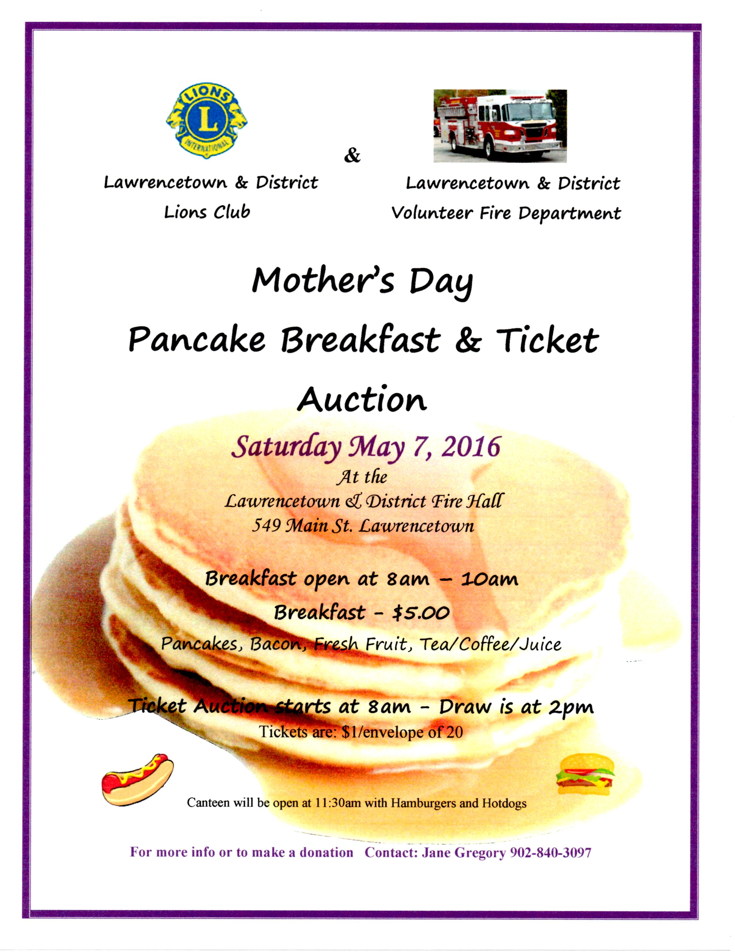 Pancake Breakfast/Ticket Auction at Fire Hall, Lawrencetown (May 7 ...