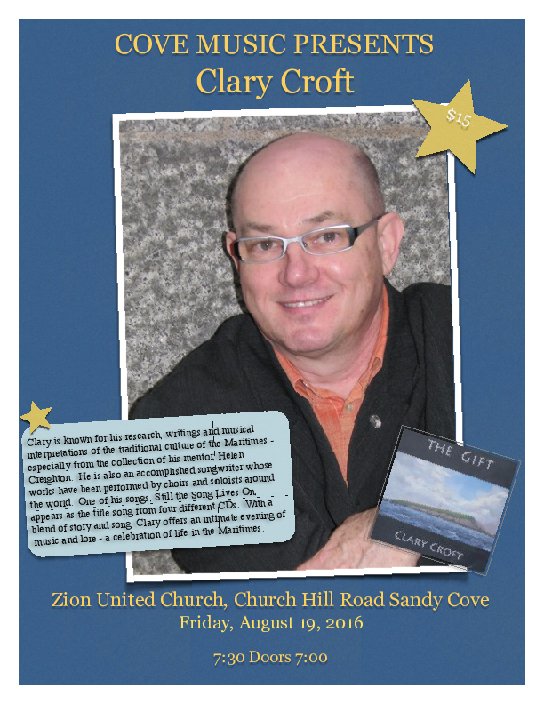 Clary Croft at Zion United Church, Sandy Cove (August 19, 2016 7:30pm)
