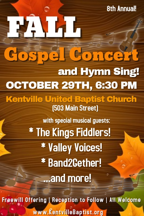 Fall Gospel Concert and Hymn Sing at United Baptist Church, Kentville ...