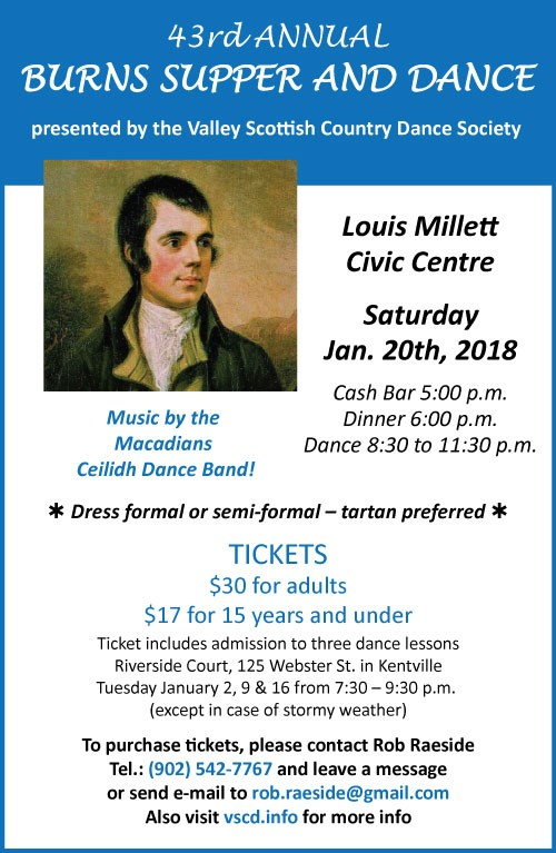Burns Supper & Dance at Louis Millett Community Complex, New Minas ...