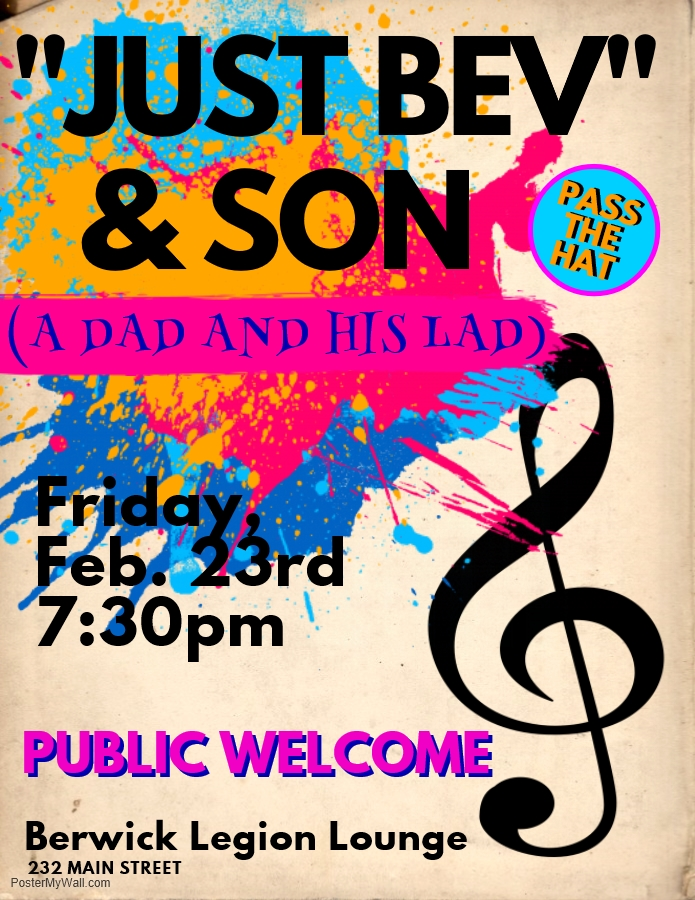 Just Bev & Son at Royal Canadian Legion, Berwick (February 23, 2018 7:30pm)