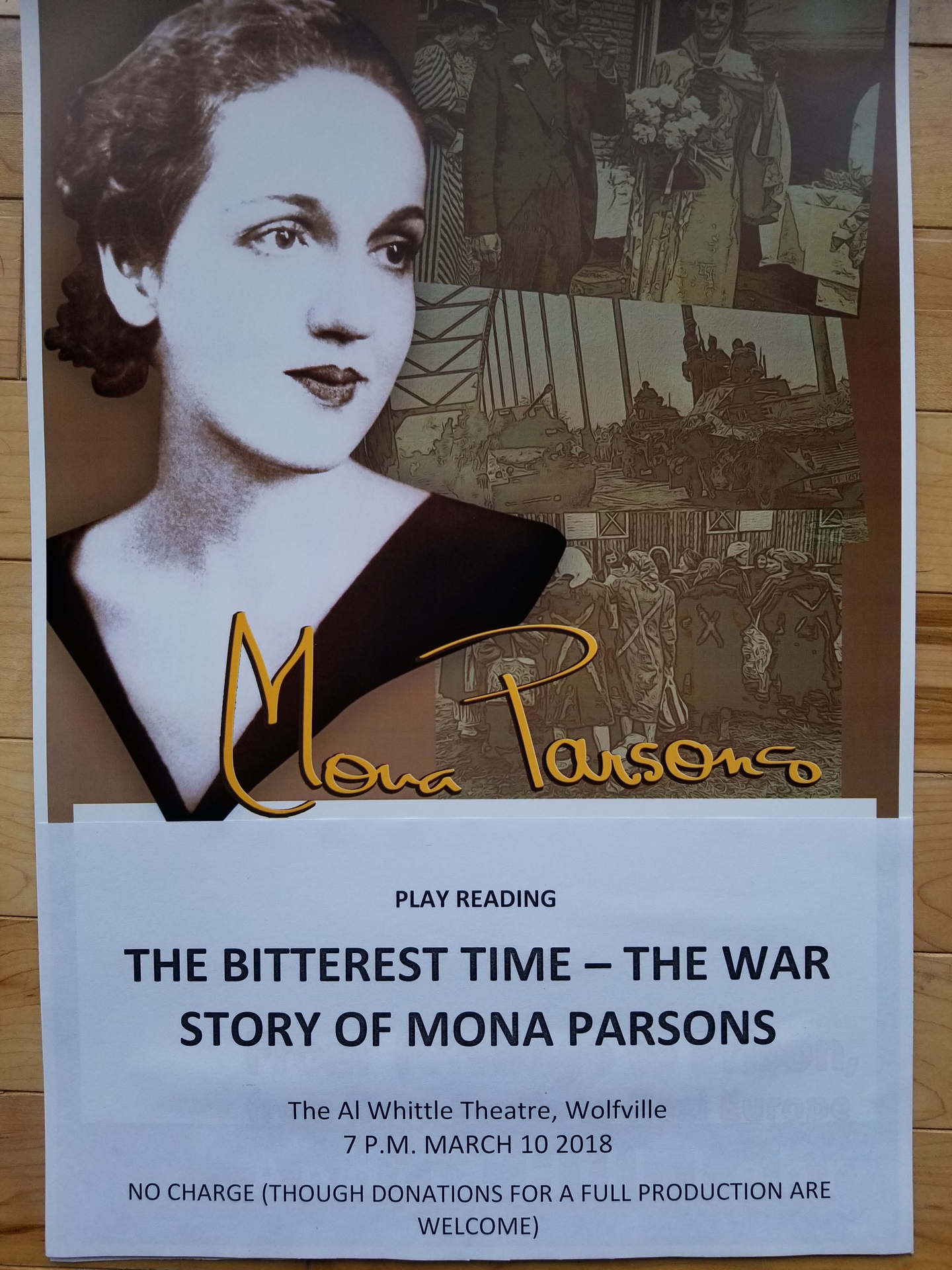 The Bitterest Time, The War Story of Mona Parsons at Al Whittle Theatre ...