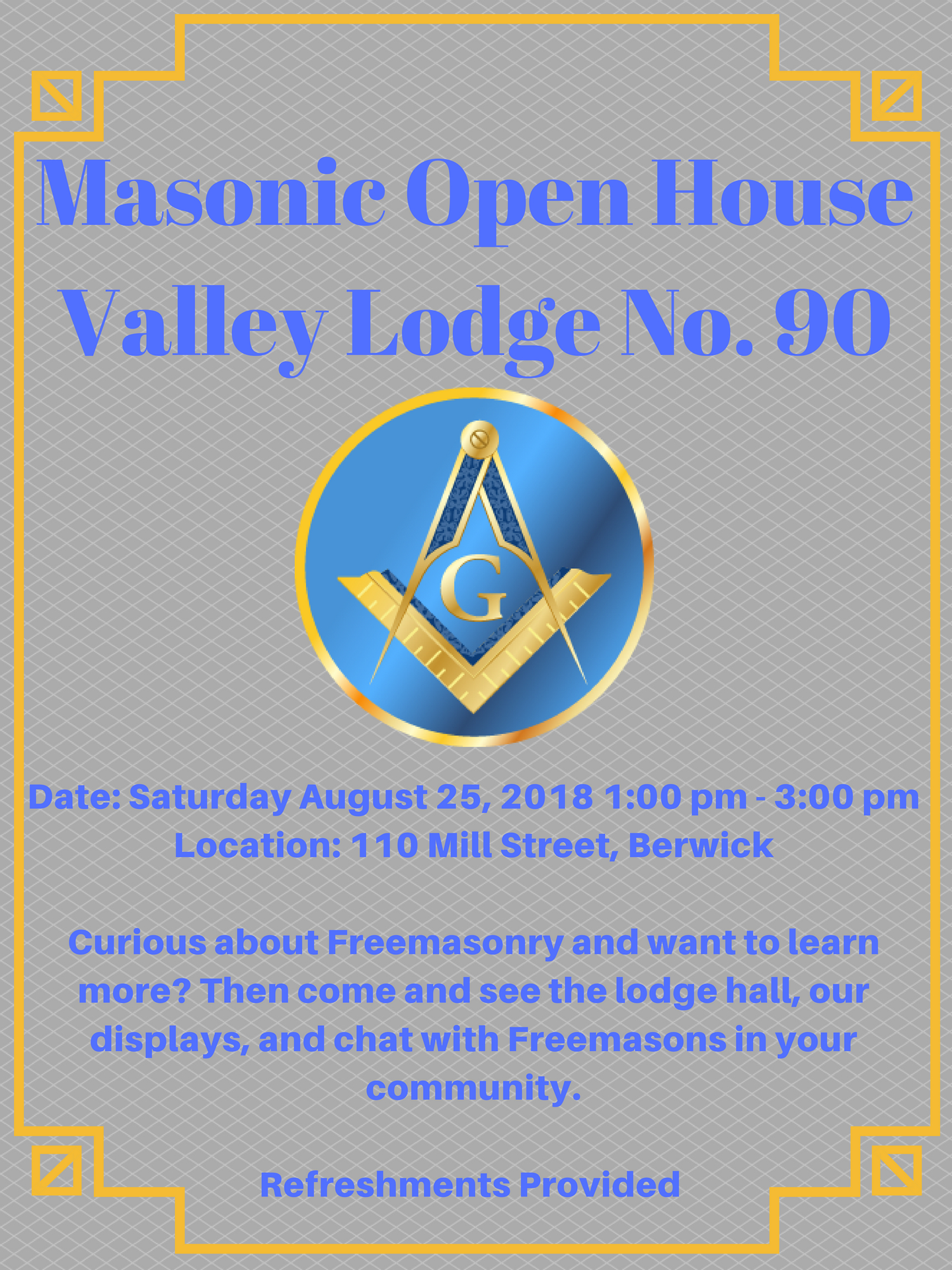 Open House at Masonic Hall, Berwick (August 25, 2018 1pm)