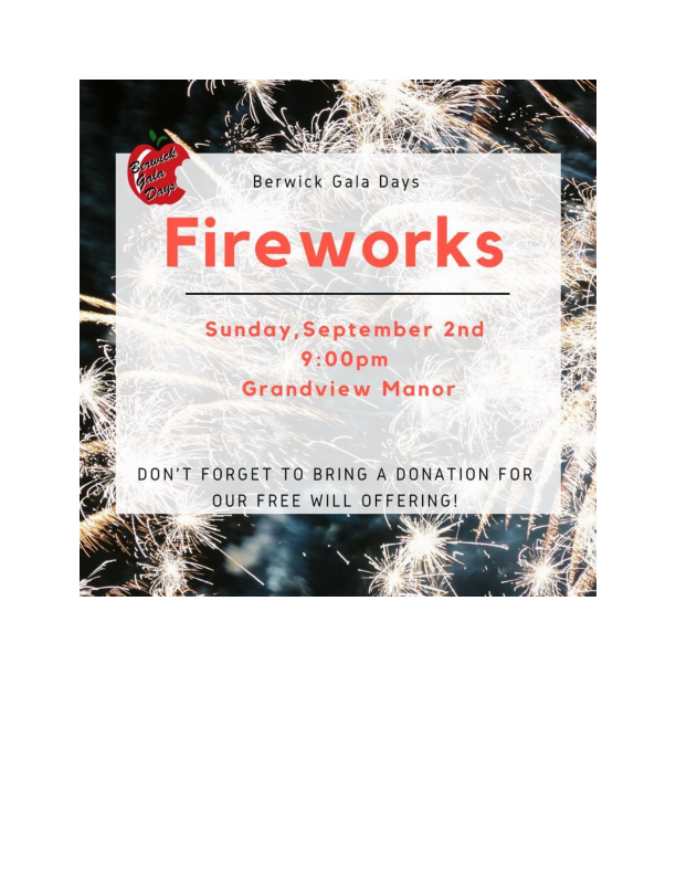 Fireworks at Grand View Manor, Berwick (September 2, 2018 9pm)