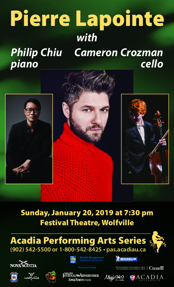 Pierre Lapointe en spectacle at Festival Theatre, Wolfville (January 20 ...