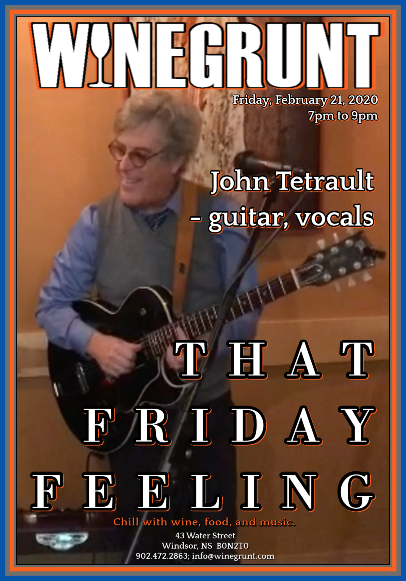 Jon Tetrault at Winegrunt Wine Bar, Windsor (February 21, 2020 7pm)