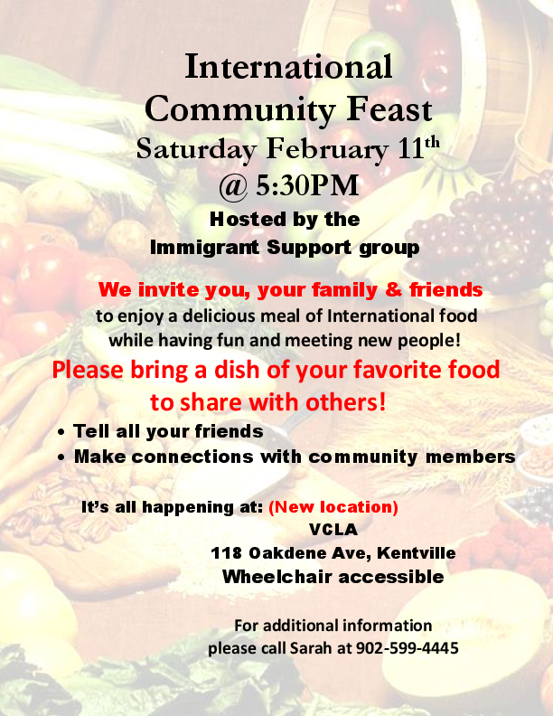 International Pot Luck Dinner at VCLA Community Hub, Kentville ...