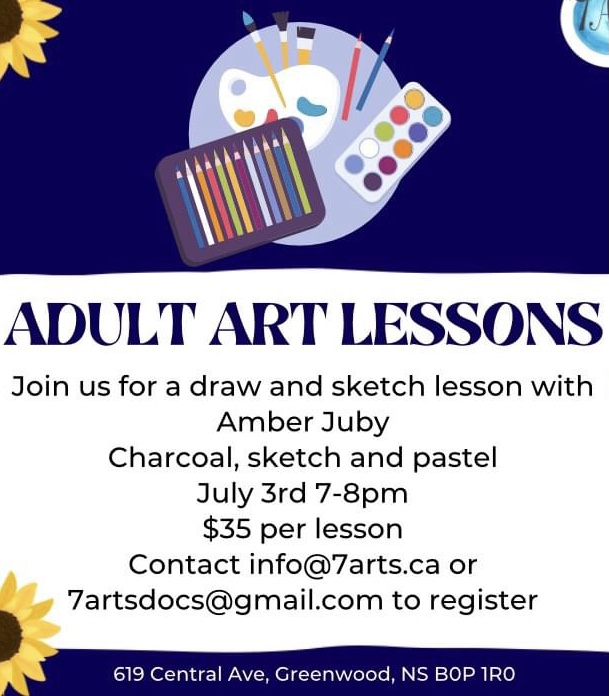Adult Art Lessons Draw at 7 Arts, Greenwood (July 3, 2023 7pm)