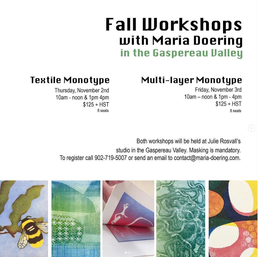 Textile Monotype Printmaking at Julie Rosvall, Textile Artist & Printmaker, Wolfville (November ...