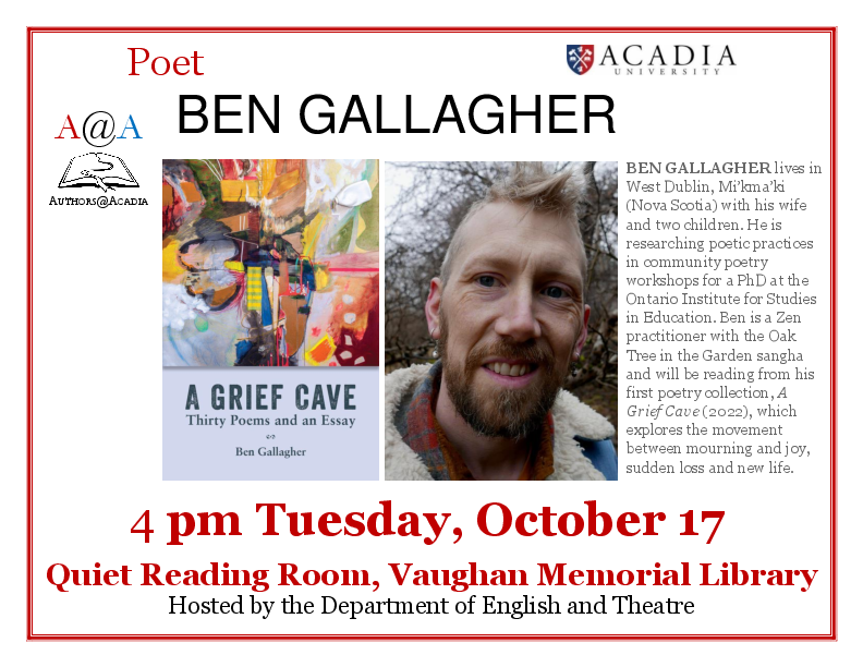 Poet Ben Gallagher Reading at Vaughan Memorial Library, Wolfville ...