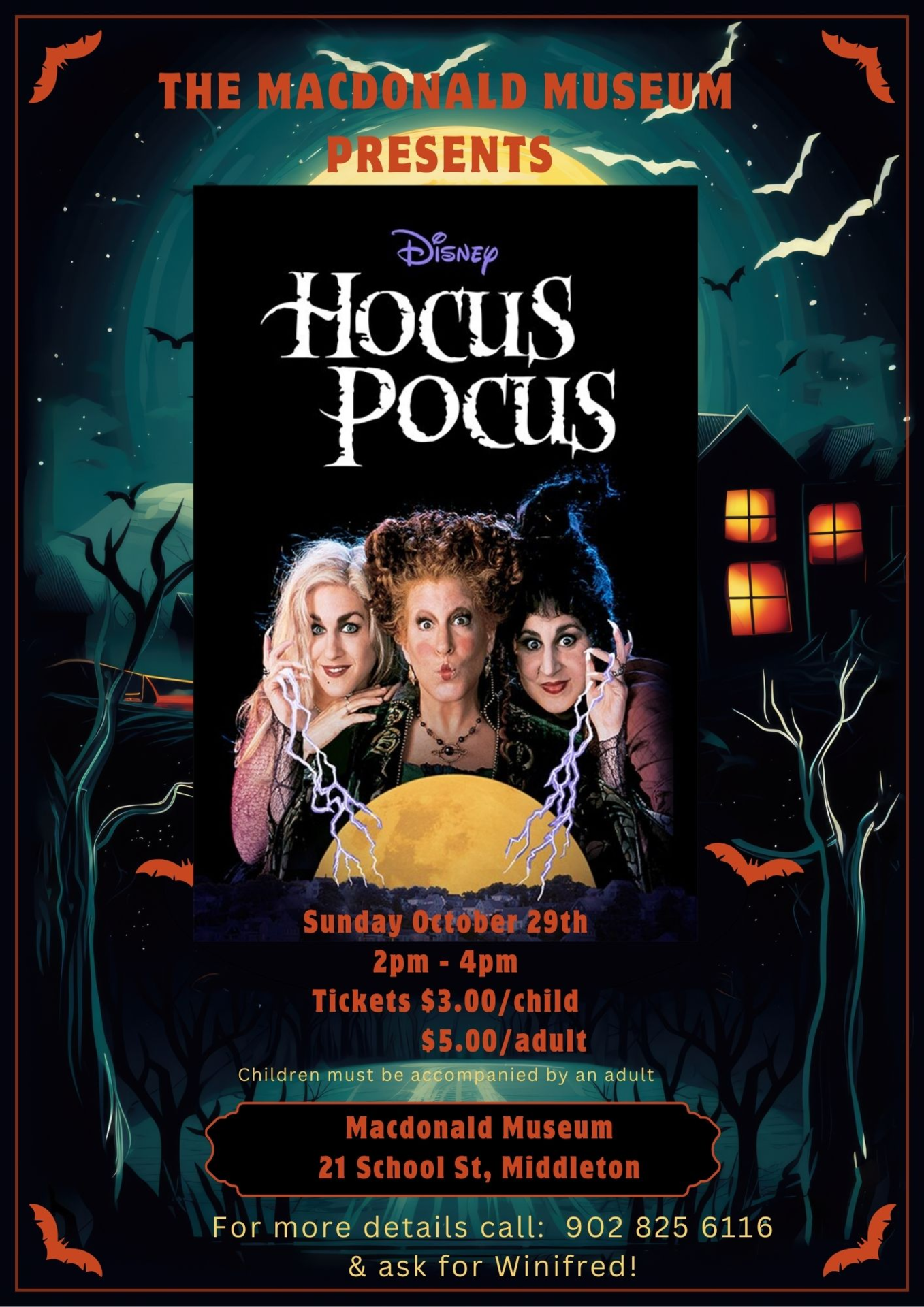 Hocus Pocus Movie at Macdonald Museum, Middleton (October 29, 2023 2pm)