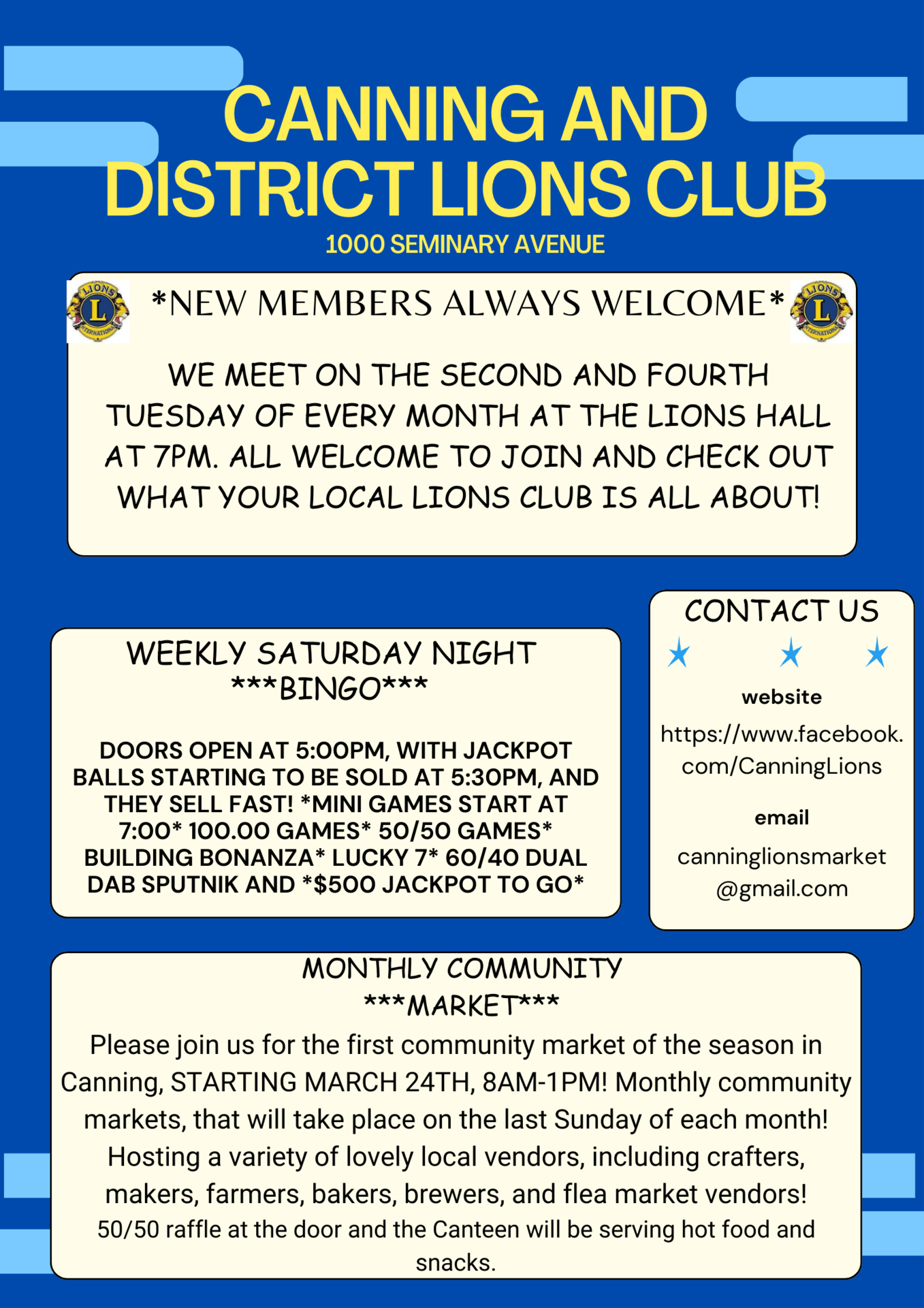 Bingo at Lions Club, Canning (February 10, 2024 5pm)