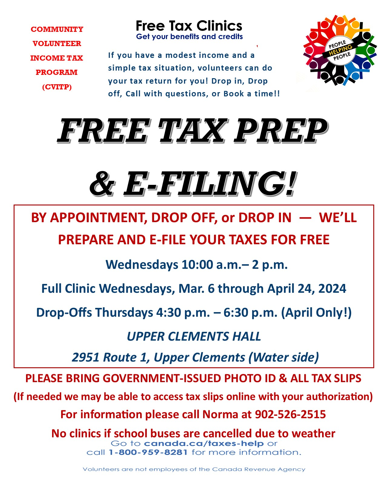 Tax Clinics at Community Hall, Upper Clements (April 3, 2024 10am)