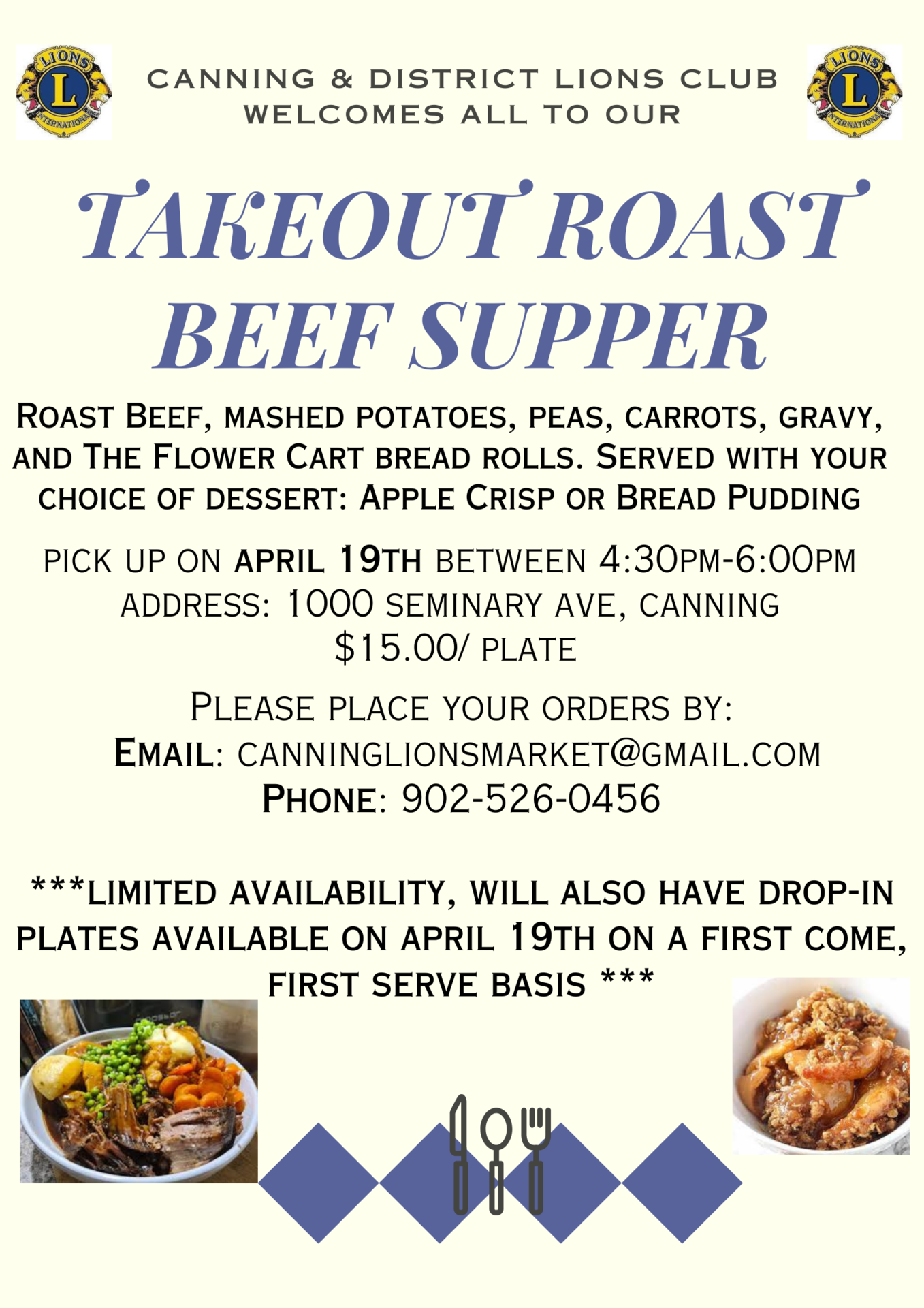 Takeout Roast Beef Supper at Canning & District Lions Club, Canning ...