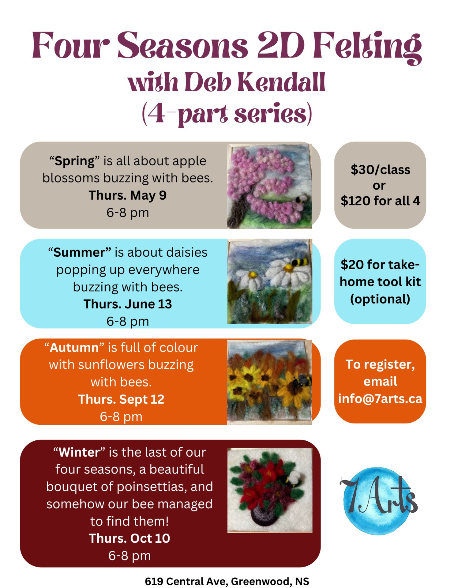 Four Seasons 2D Felting (Spring) at 7 Arts, Greenwood (May 9, 2024 6pm)