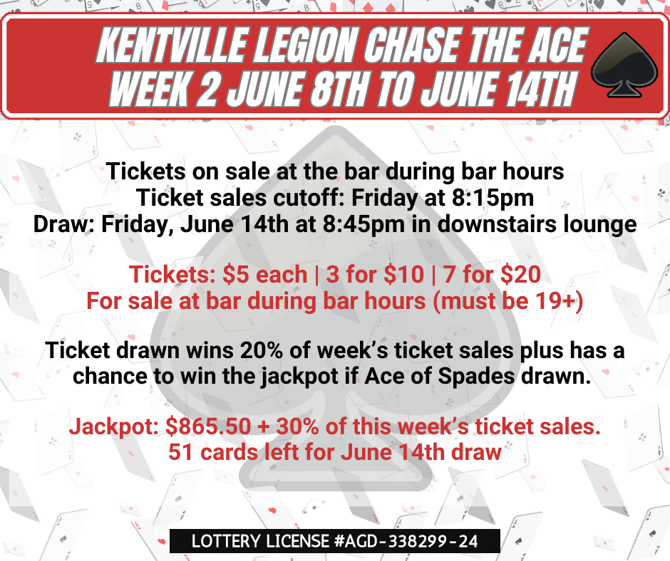 Chase the Ace at Royal Canadian Legion, Kentville (June 14, 2024 6:30pm)