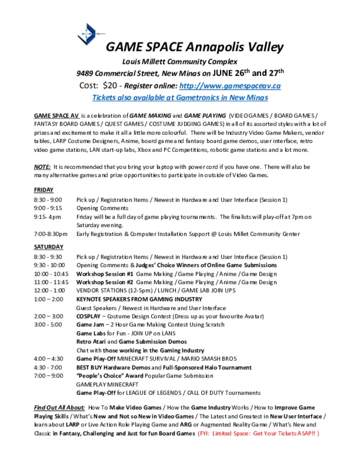 Game Space Annapolis Valley at Louis Millett Community Complex, New ...