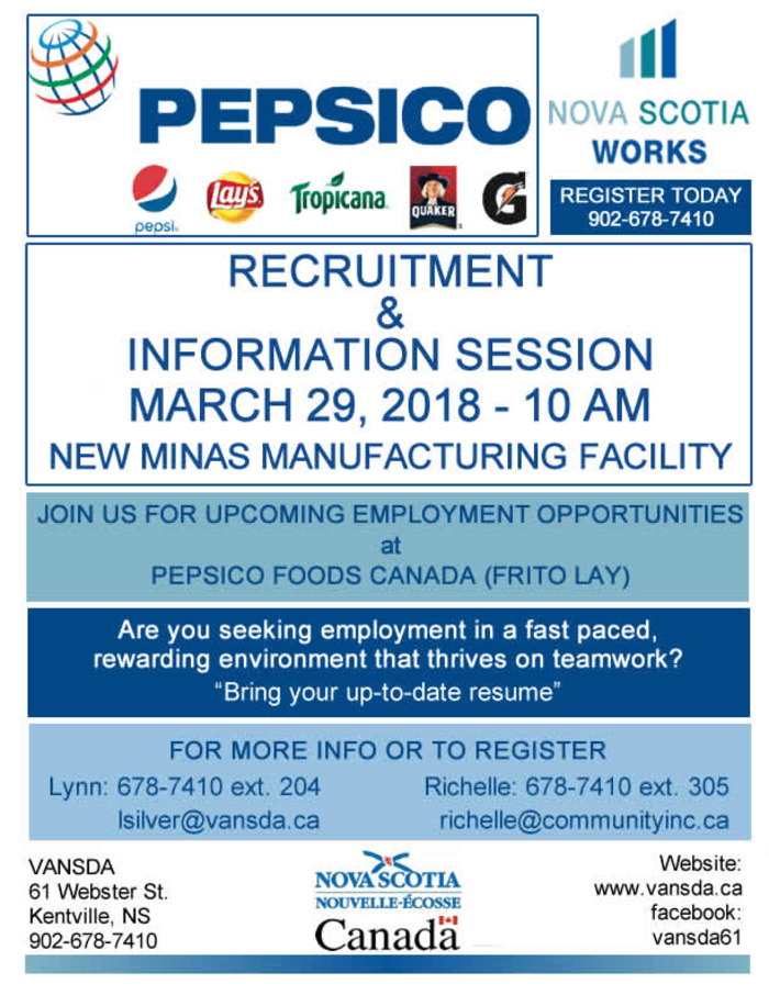 PepsiCo Recruitment & Info Session at Nova Scotia Works, Kentville ...