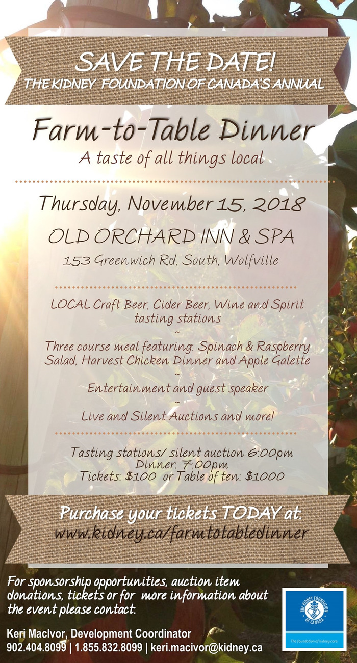 Farm-To-Table Dinner at Old Orchard Inn, Wolfville (November 15, 2018 7pm)